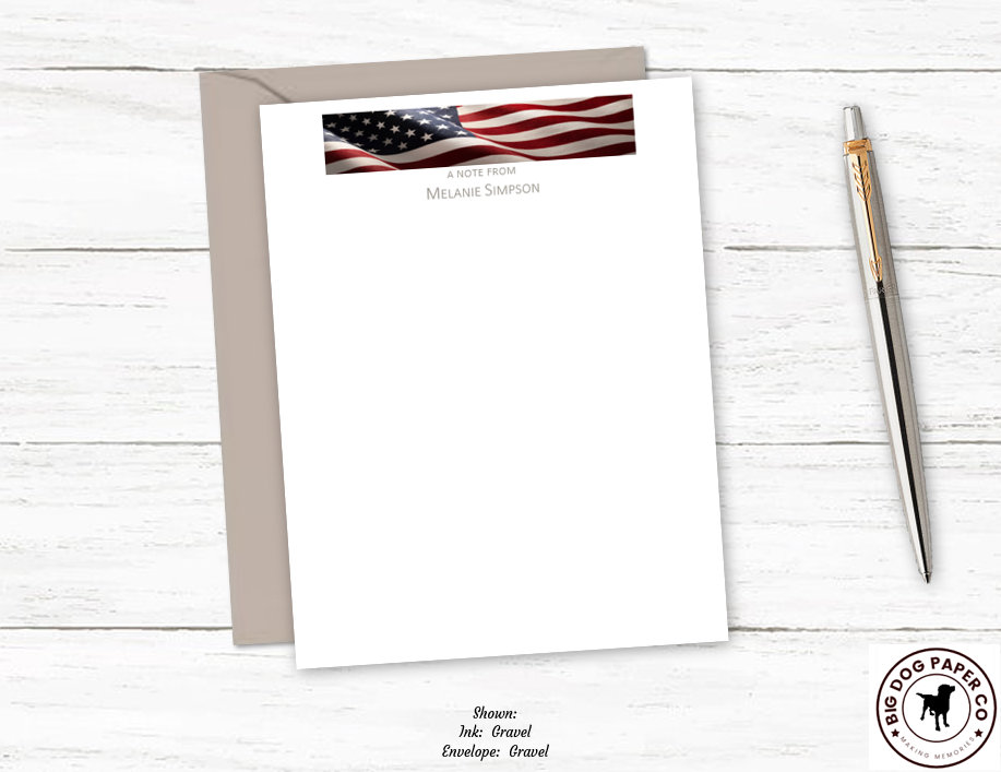 Personalized American Flag Note Card Set USA Notecards - Etsy