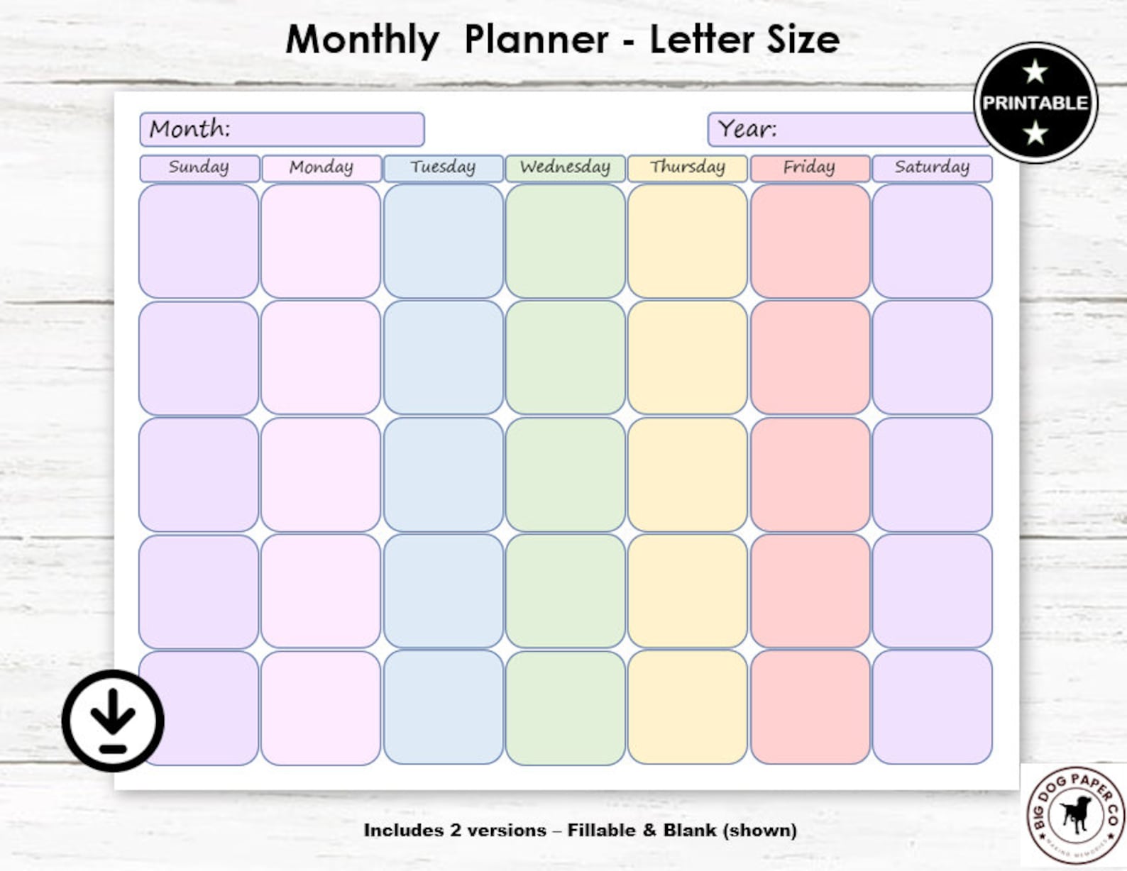 PRINTABLE & FILLABLE Monthly Planner, Colorful Monthly Planner Page ...