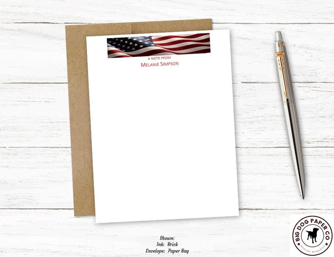 Personalized American Flag Note Card Set | USA Notecards | Patriotic ...