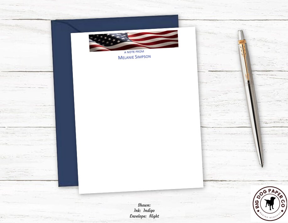 Personalized American Flag Note Card Set USA Notecards - Etsy