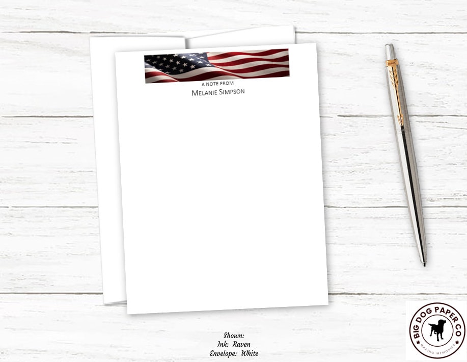 Personalized American Flag Note Card Set USA Notecards - Etsy