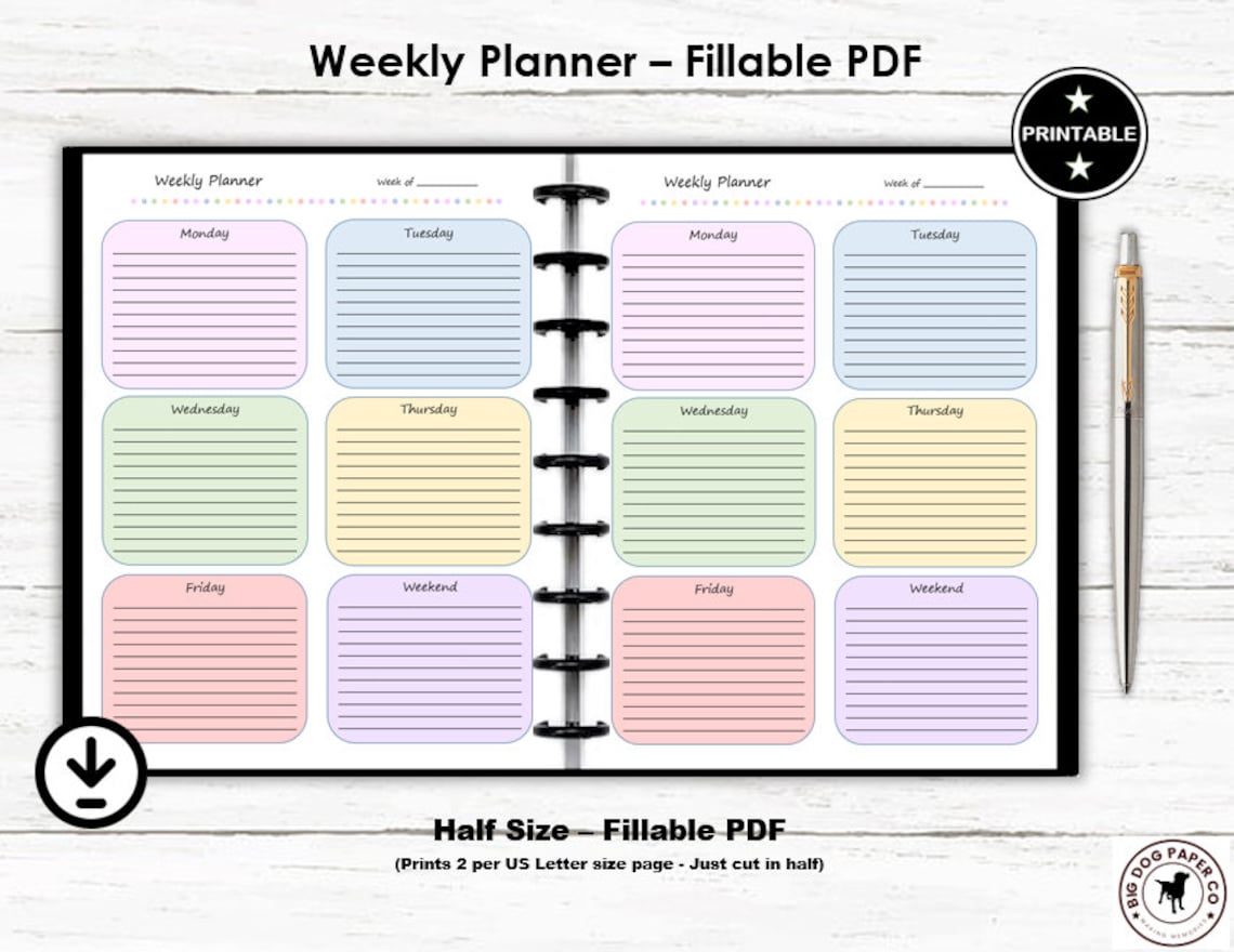 PRINTABLE & FILLABLE Weekly Planner Fillable Hourly Schedule - Etsy