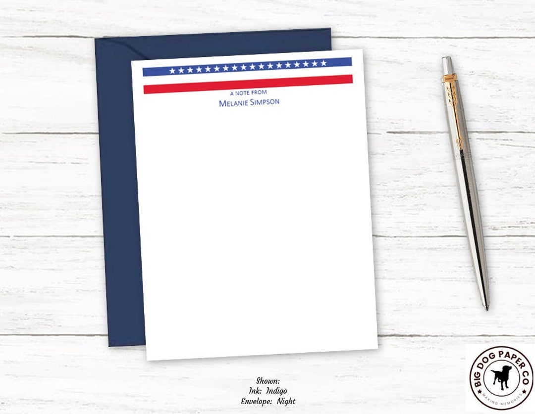 Personalized American Flag Note Card Set | USA Notecards | Patriotic ...