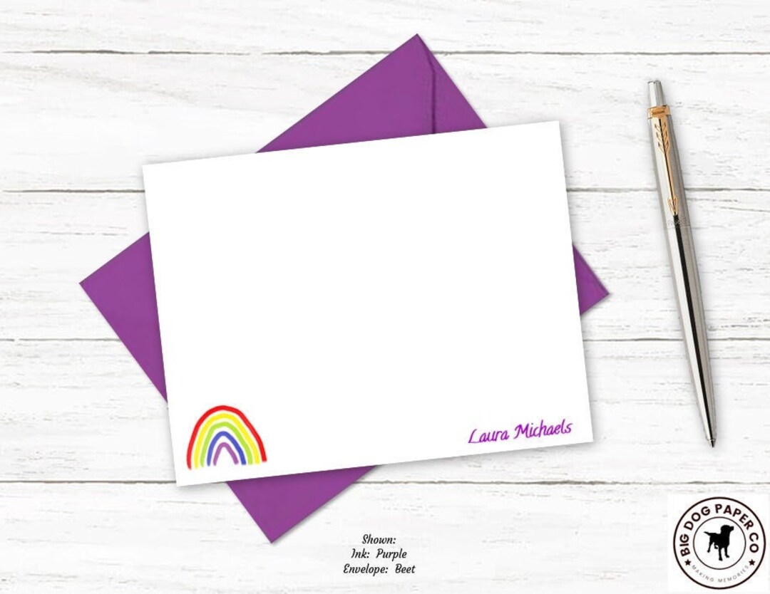 Rainbow Personalized Note Card and Envelope Stationery Set | Girls ...