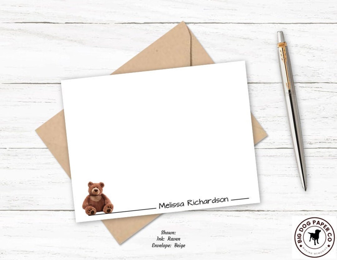 Teddy Bear Notecards | Personalized Stationery Note Card Set | Cute ...