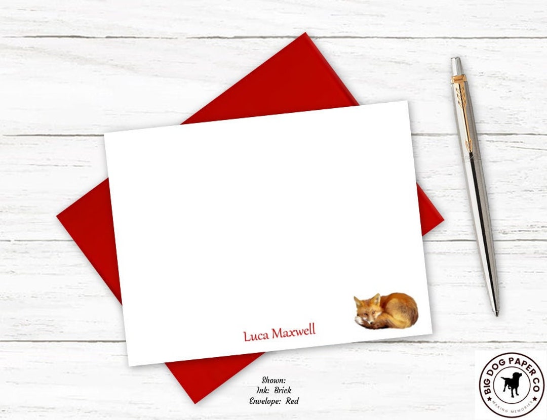 Red Fox Personalized Note Cards | Fox Stationery | Animal Lover Gift ...