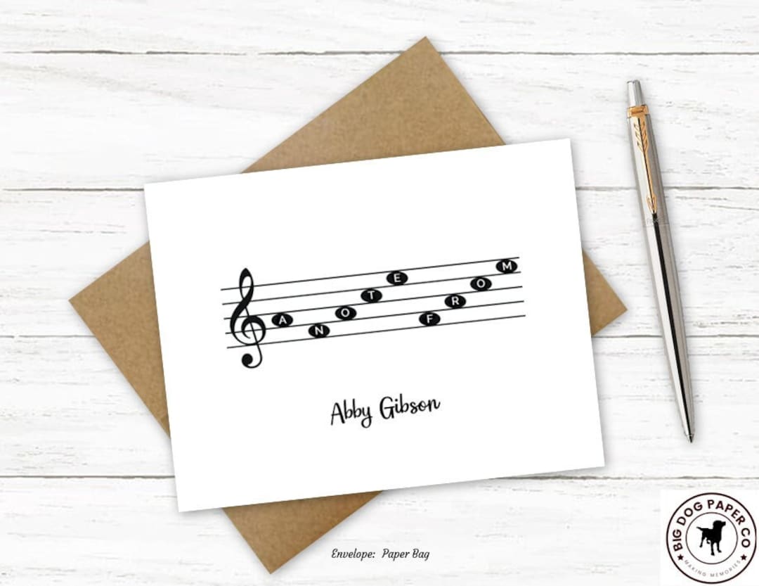 Personalized Music Note Card Set With Envelopes | A Note From Notecards ...
