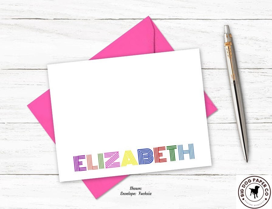 Kids Personalized Note Card and Envelope Stationery Set Girls ...