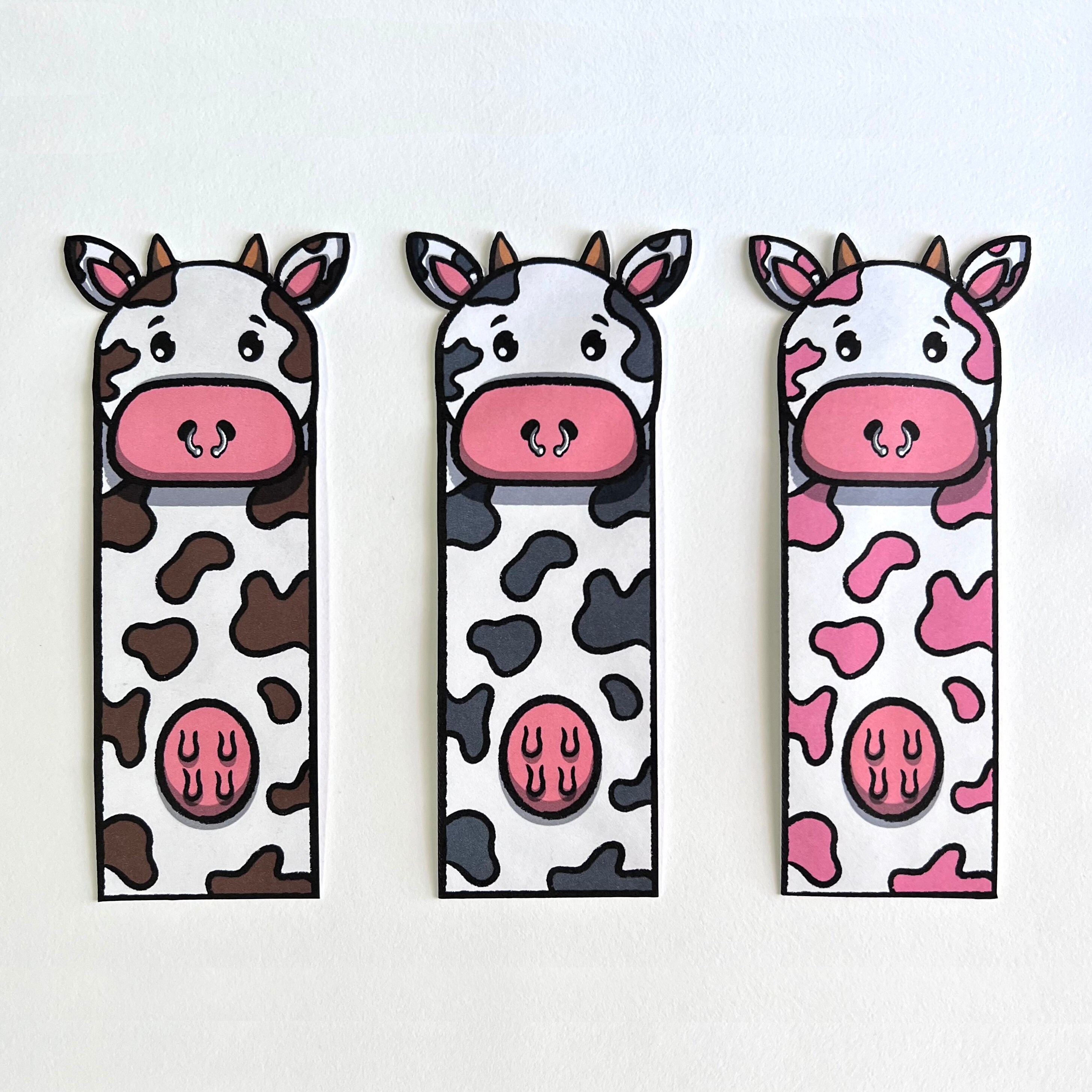 Printed Art Bookmarks Cute Cow Original Digital Drawing 2.5 X 6 Inch - Etsy
