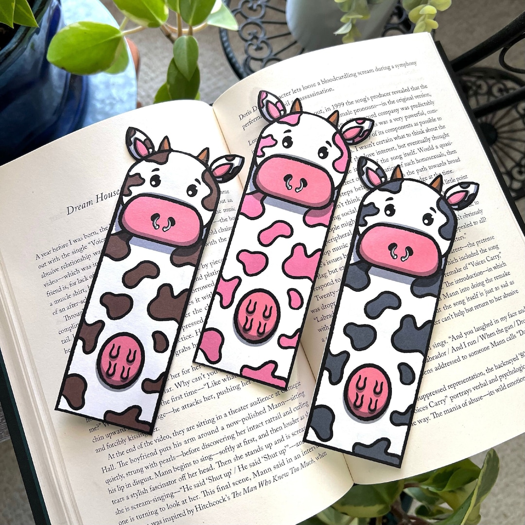 Printed Art Bookmarks Cute Cow Original Digital Drawing 2.5 X 6 Inch - Etsy