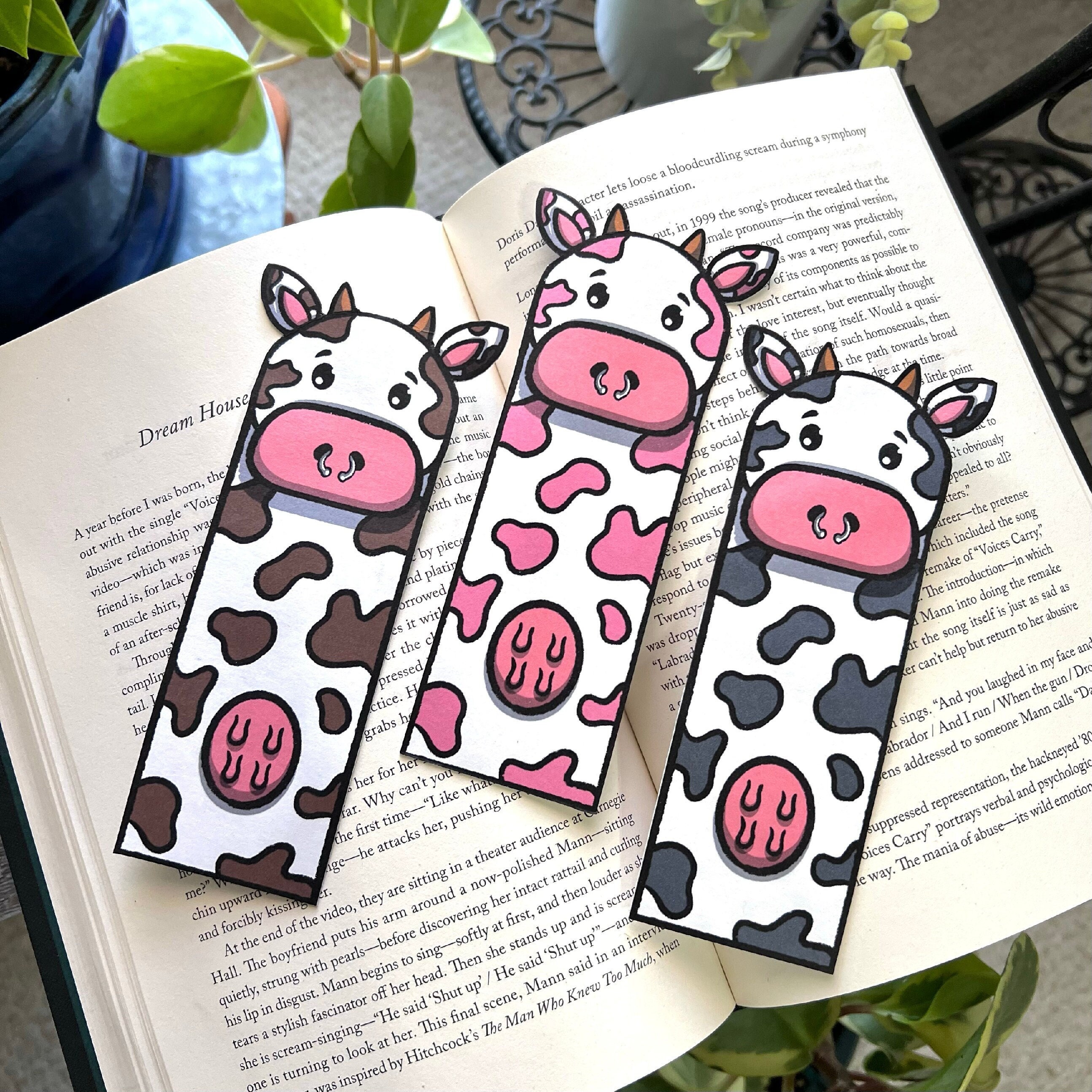Printed Art Bookmarks Cute Cow Original Digital Drawing 2.5 X 6 Inch - Etsy