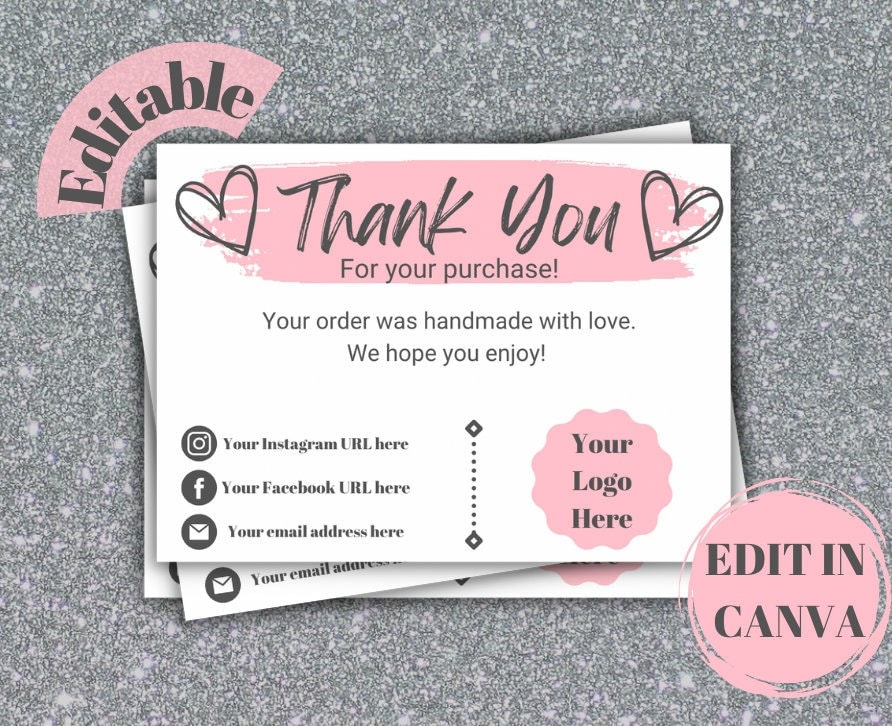 Thank You for Your Purchase TEMPLATE EDITABLE PRINTABLE Instant ...