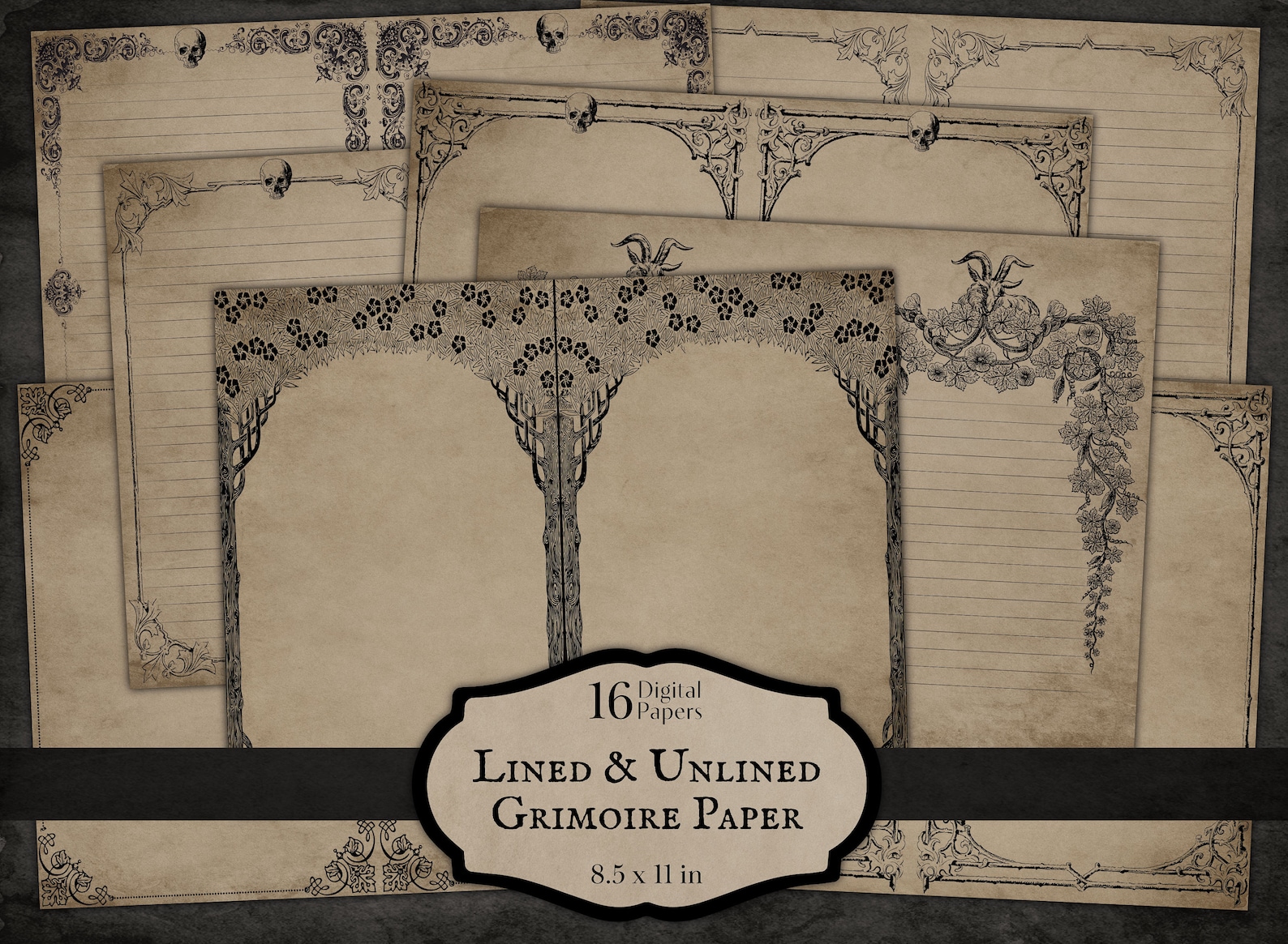 Lined & Unlined Grimoire Papers, Blank Journal Pages Spell Book of ...