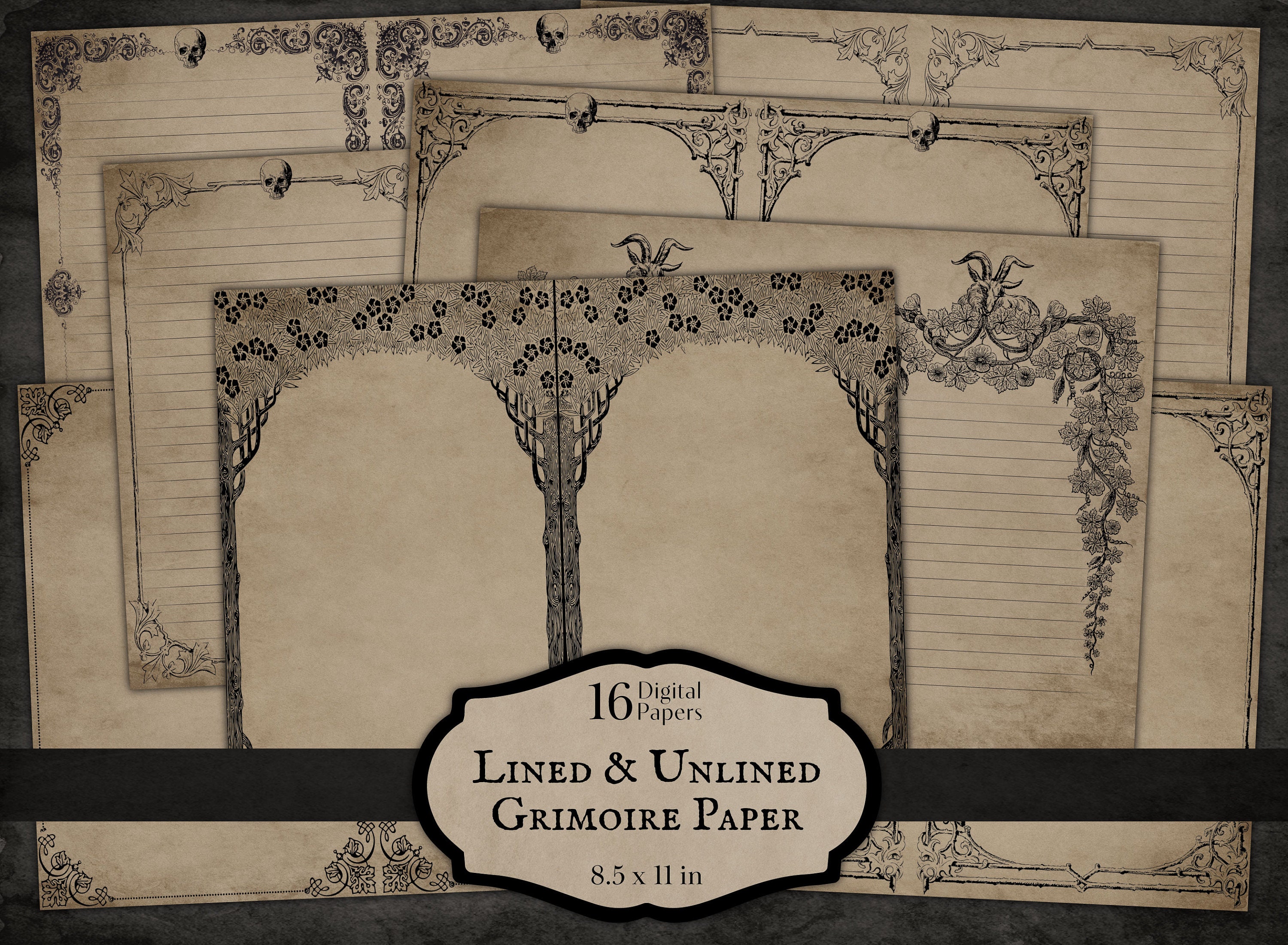 Lined & Unlined Grimoire Papers, Blank Journal Pages Spell Book of ...