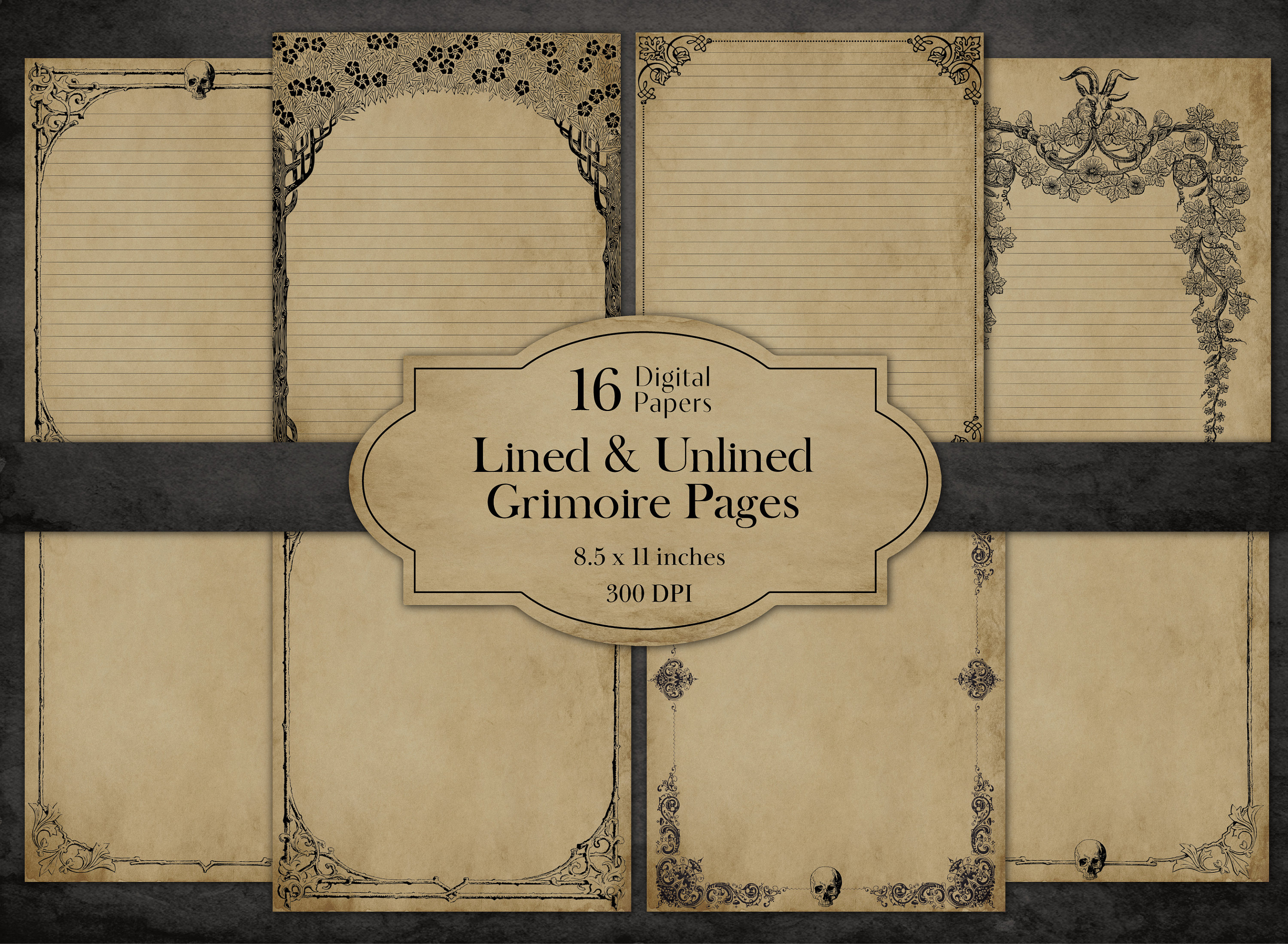 Lined & Unlined Grimoire Pages 2, Blank Journal Paper Spell Book of ...