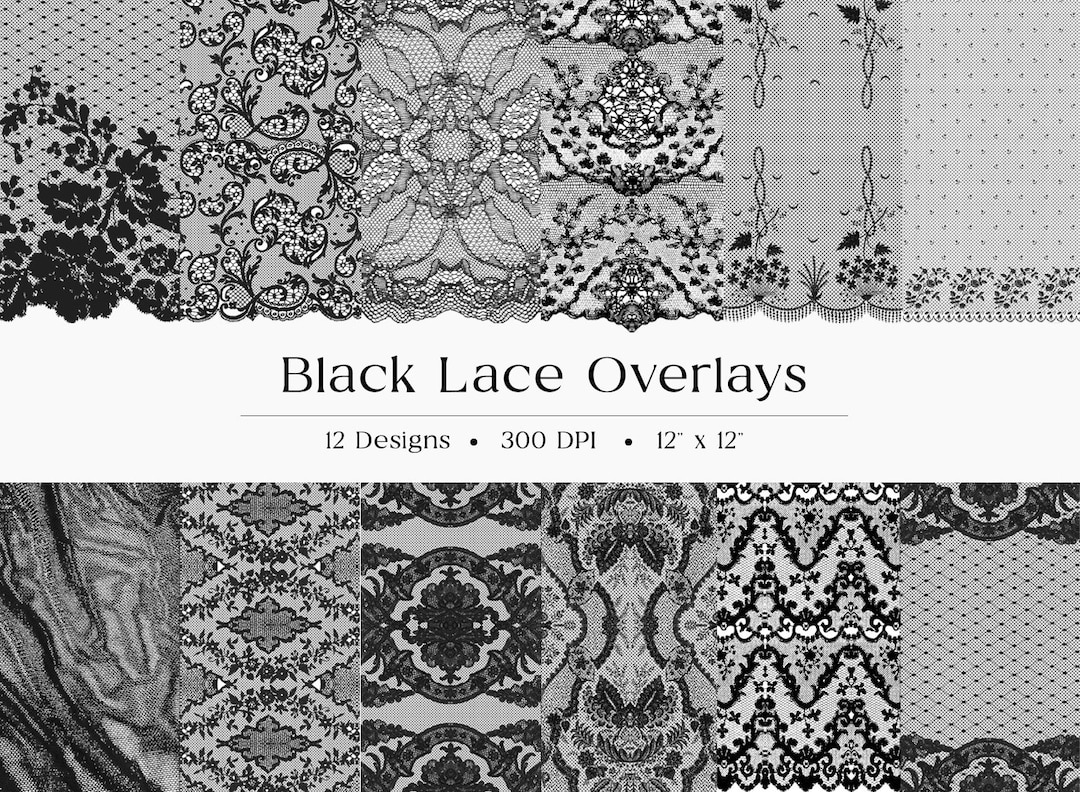 Black Lace Overlays, Transparent Digital Paper, Seamless Pattern ...