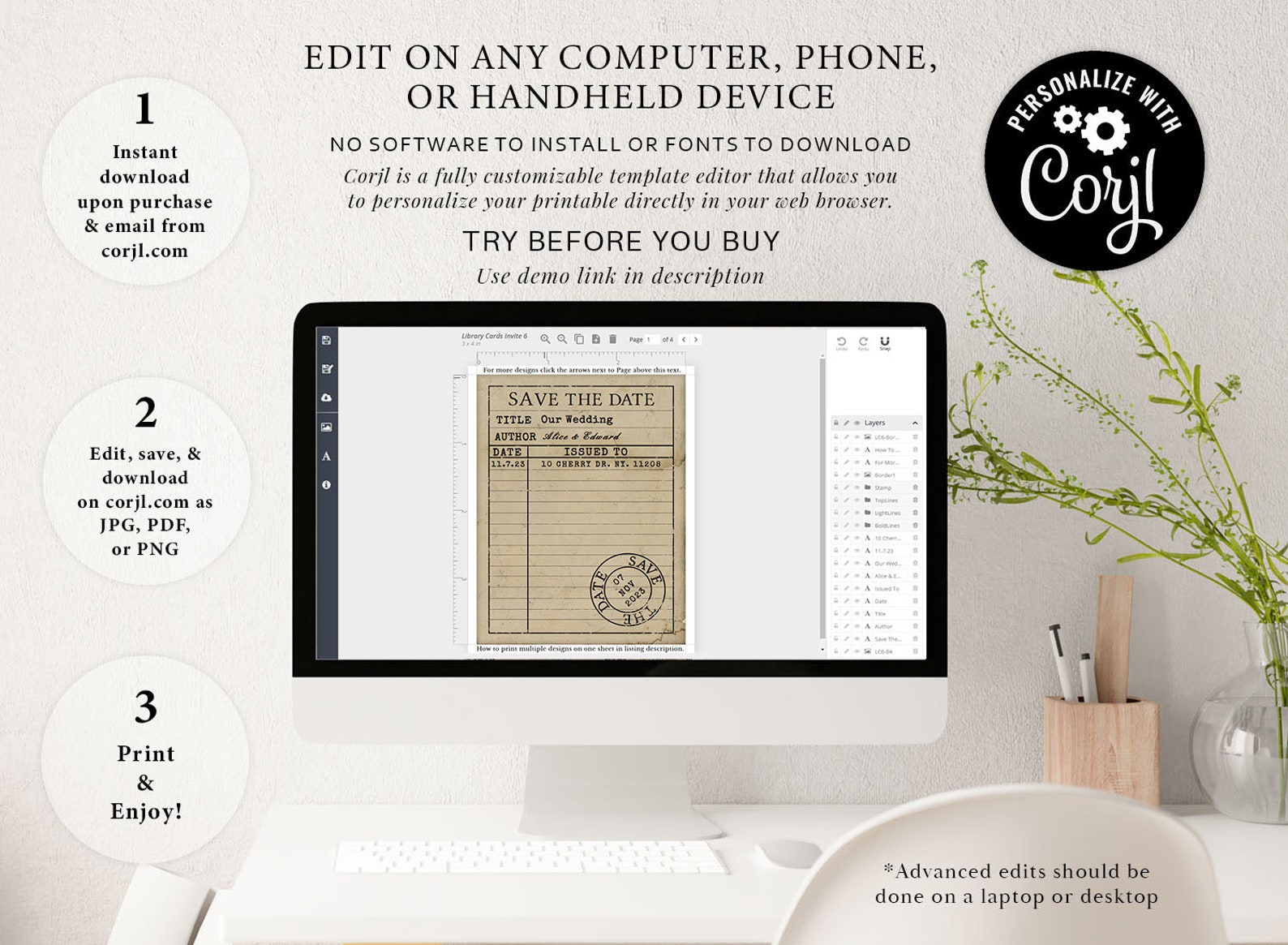 Editable Library Card Invitation Digital Printable Customizable Corjl ...