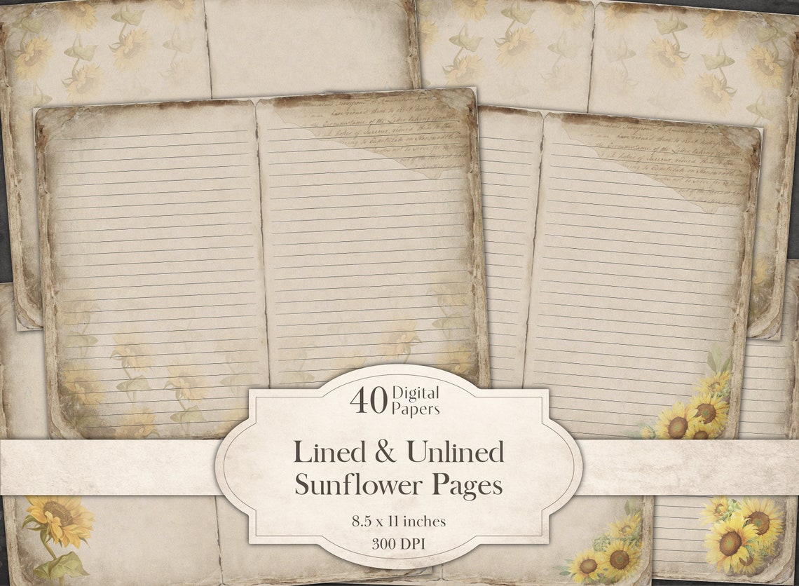 Lined & Unlined Sunflower Pages Junk Journal Printable - Etsy