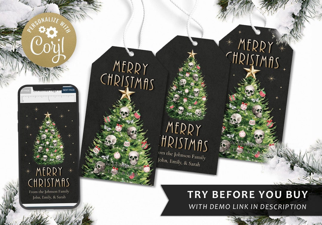 Editable Gothic Christmas Favor Tags, Digital Printable Corjl Template ...