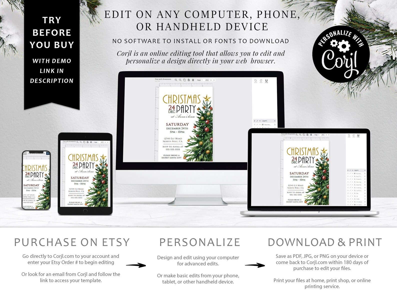 Editable Christmas Party Invitation, Digital Printable Customizable ...