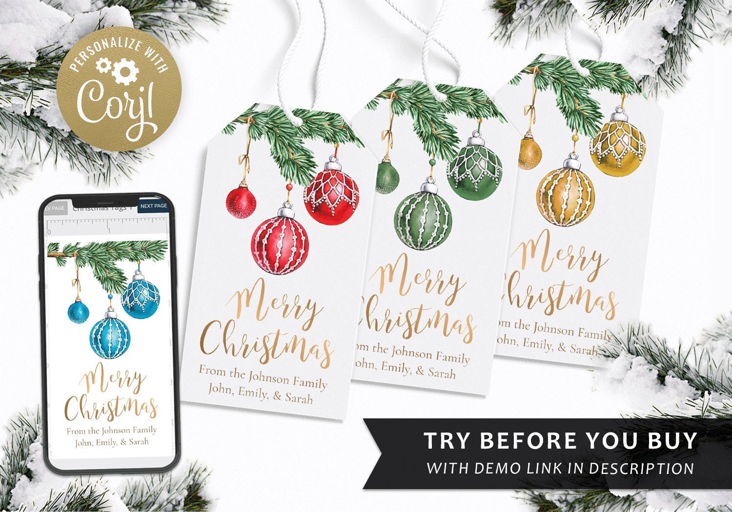 Editable Christmas Favor Tags, Digital Printable Corjl Template Holiday ...