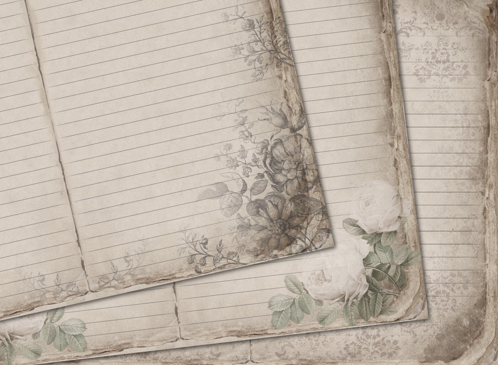 Lined & Unlined Journal Pages Junk Journal Printable Vintage - Etsy