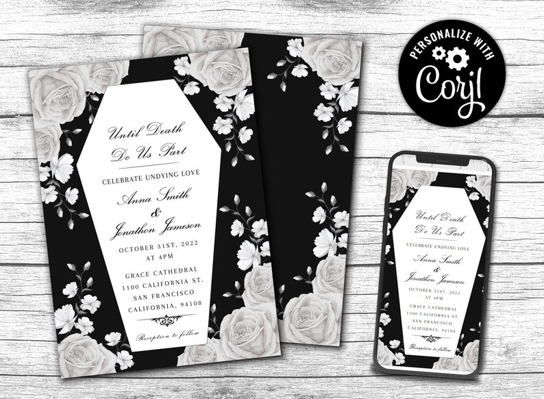 Editable Wedding Coffin Invitation, Digital Customizable Corjl Template ...