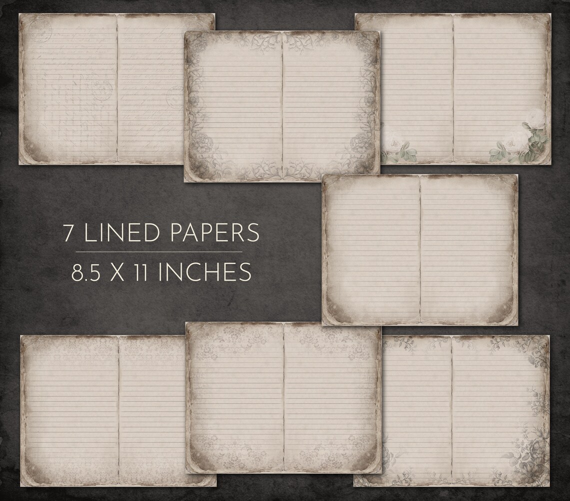 Lined & Unlined Journal Pages, Junk Journal Printable Vintage Ephemera ...