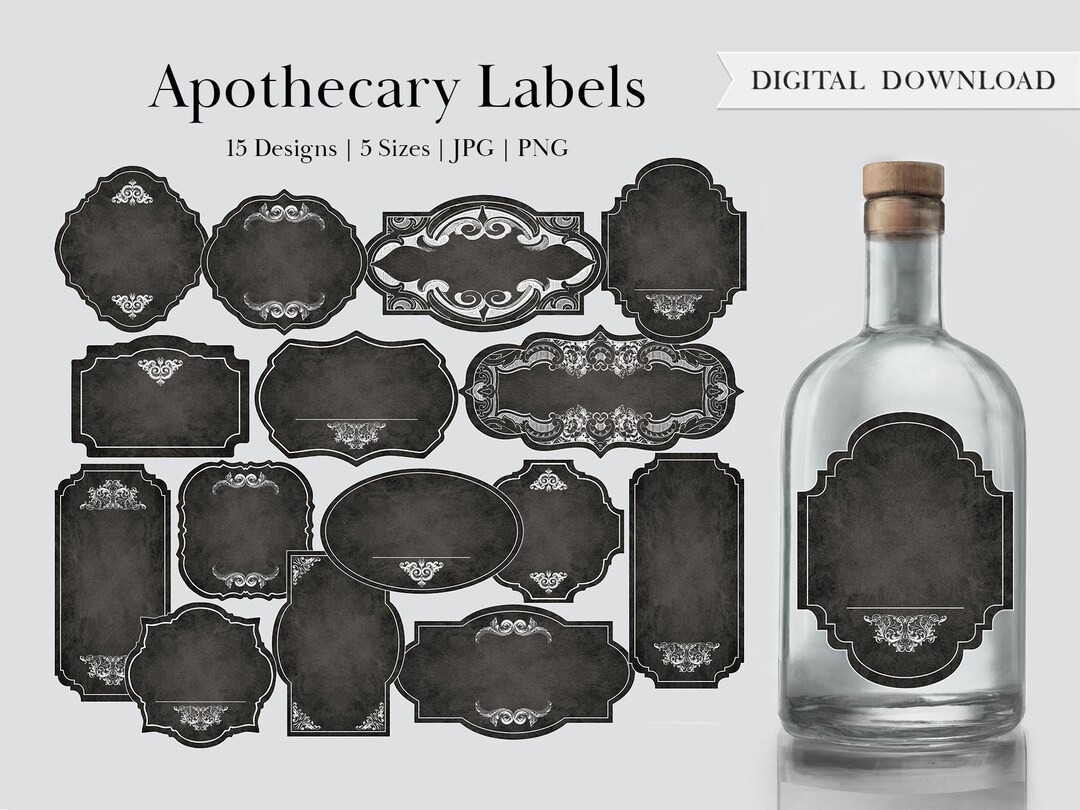 Black & White Apothecary Labels, Vintage Blank Potion Labels for ...