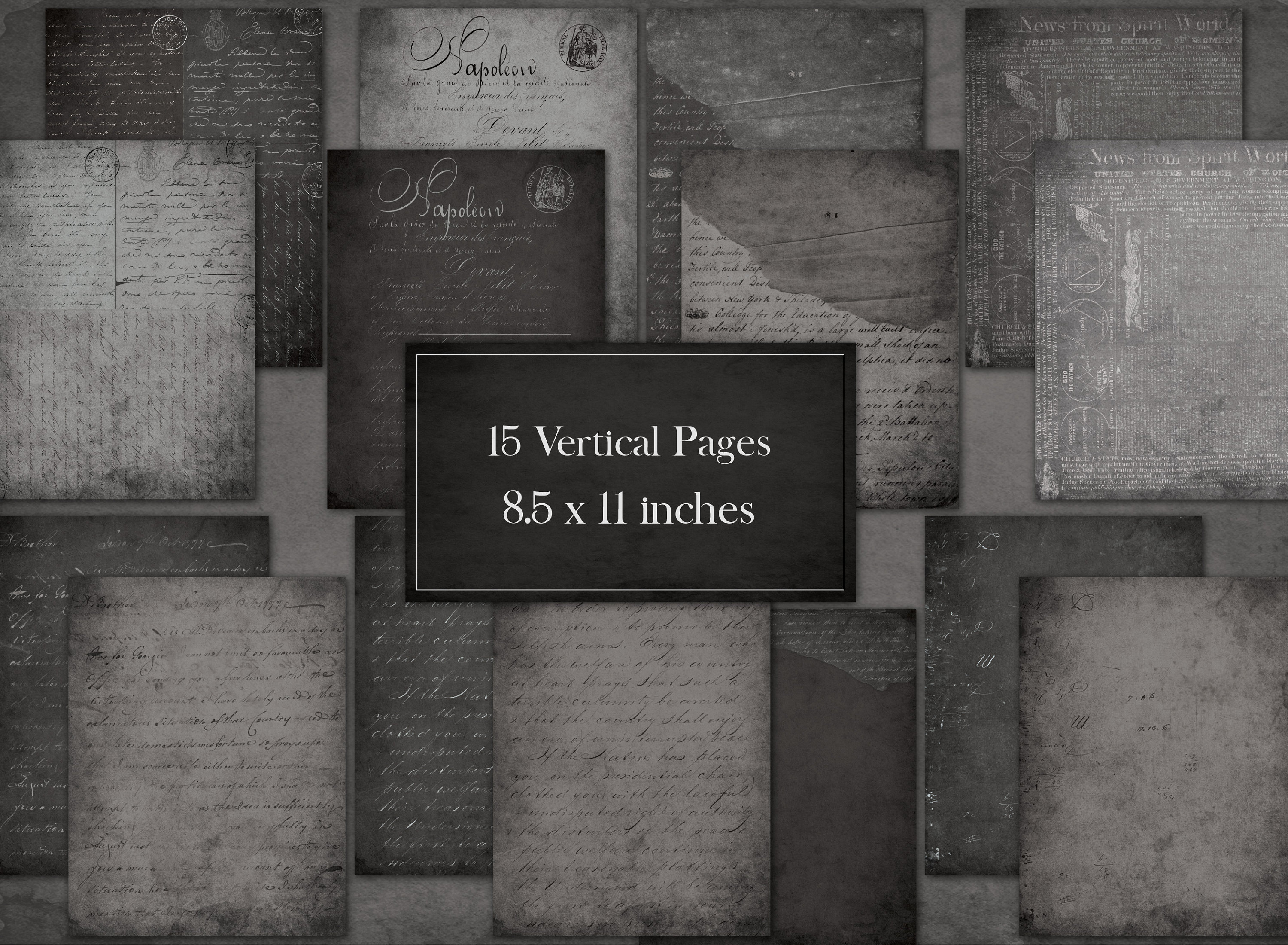 Black & White Antique Script Pages, Digital Junk Journal Paper Pack ...