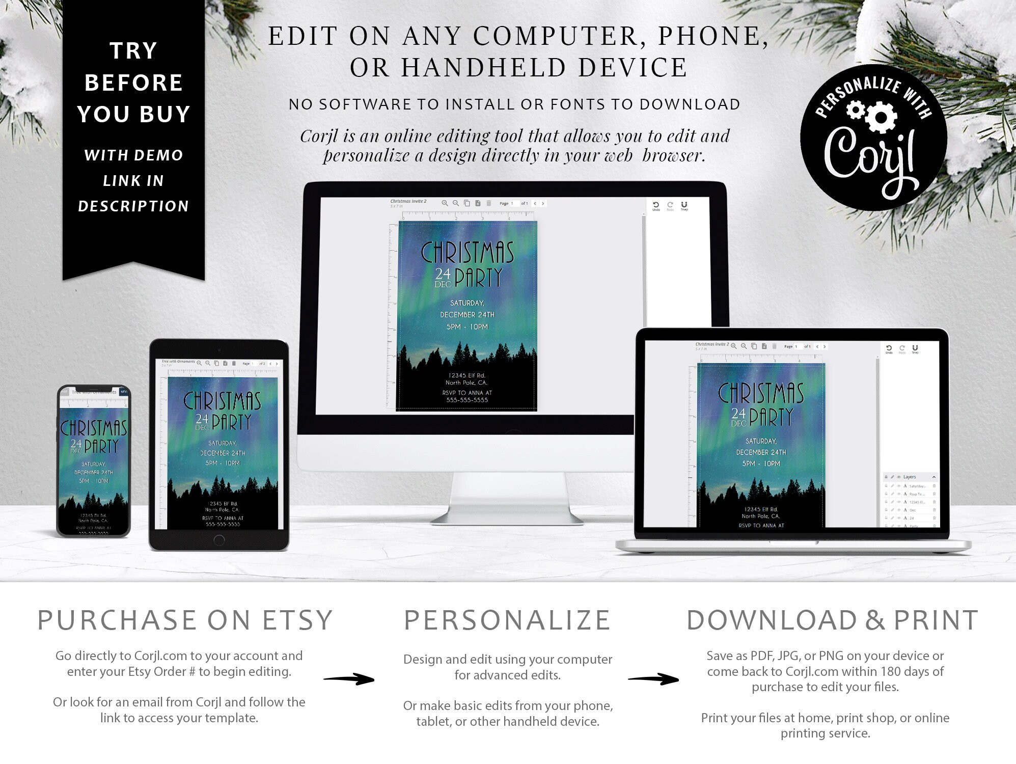 Editable Northern Lights Party Invitation, Digital Printable ...