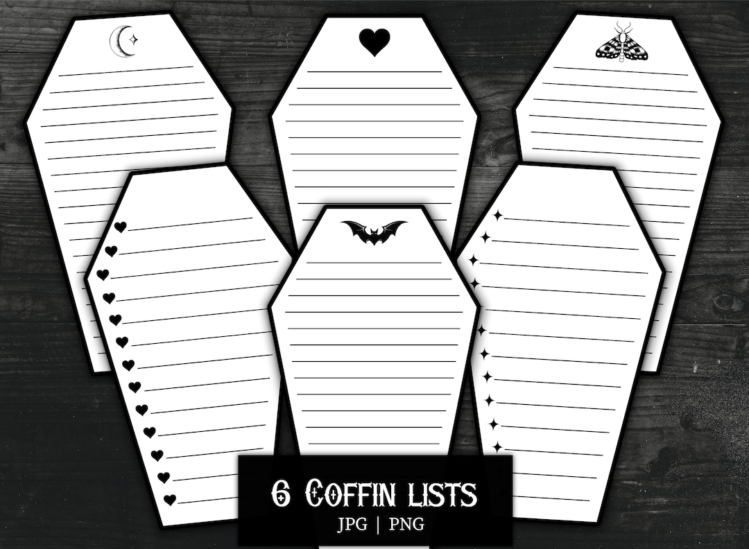Digital Coffin to Do Lists, Gothic List Printable Planner & Journal ...