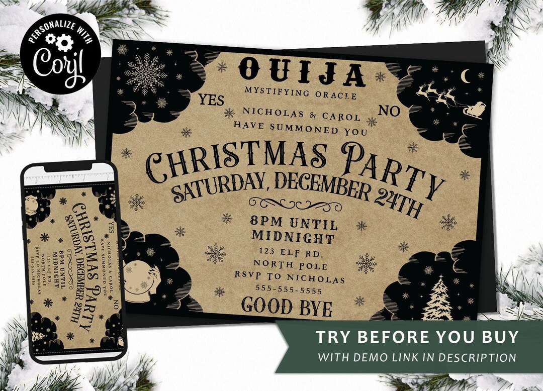 Editable Christmas Ouija Board Invitation, Digital Printable ...