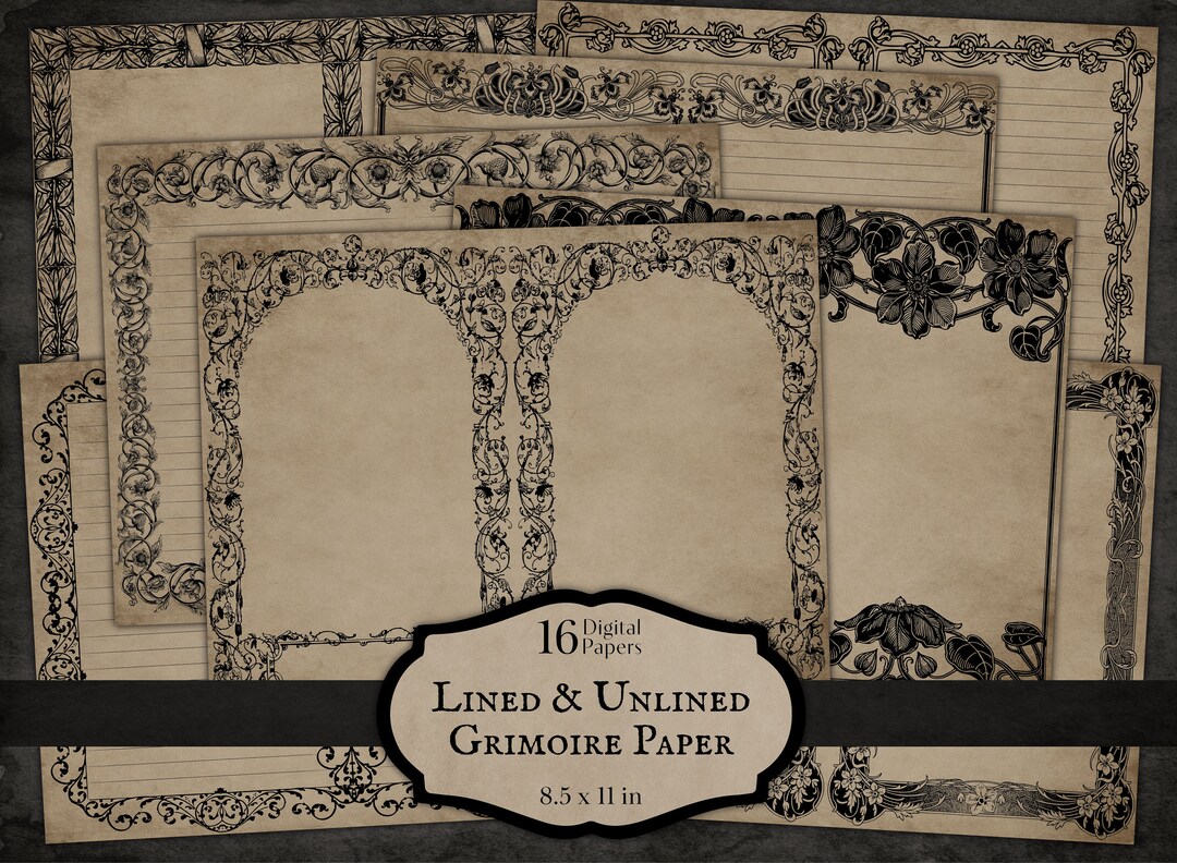 Lined & Unlined Grimoire Paper, Blank Journal Pages Spell Book of ...