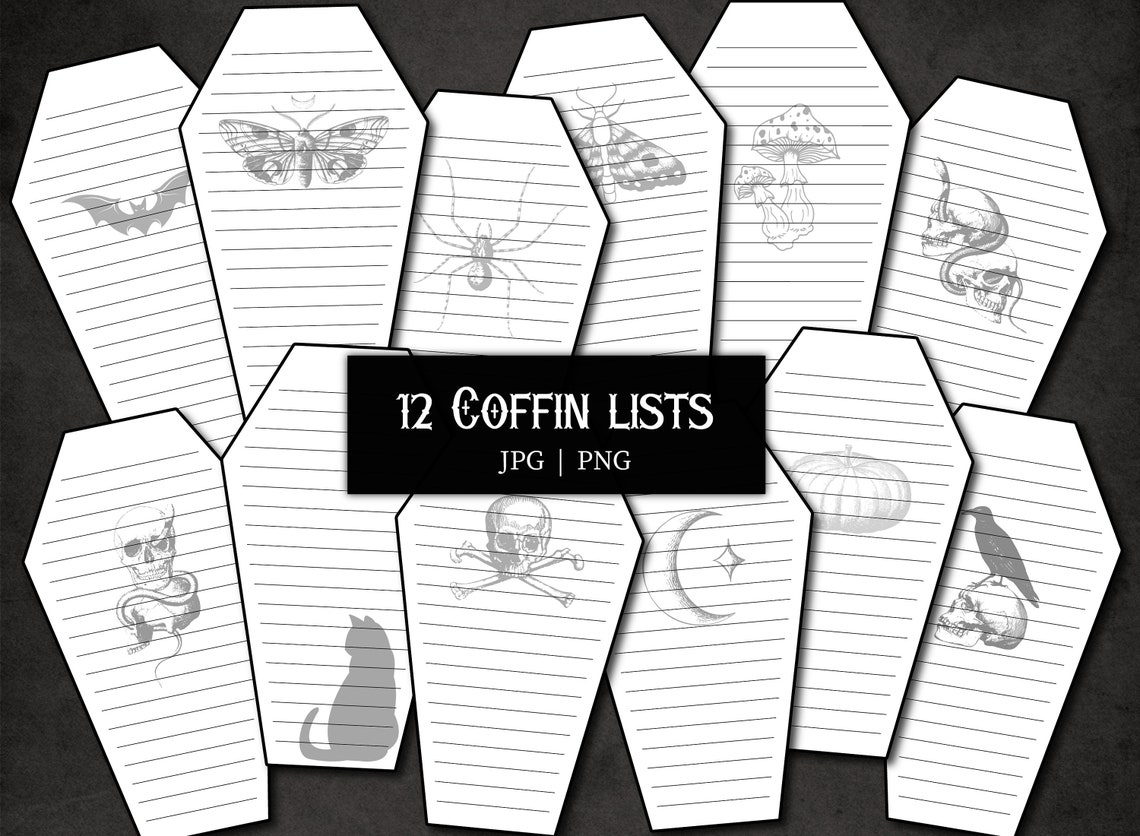 Digital Coffin Lists, Gothic to Do List Printable Planner & Journal ...