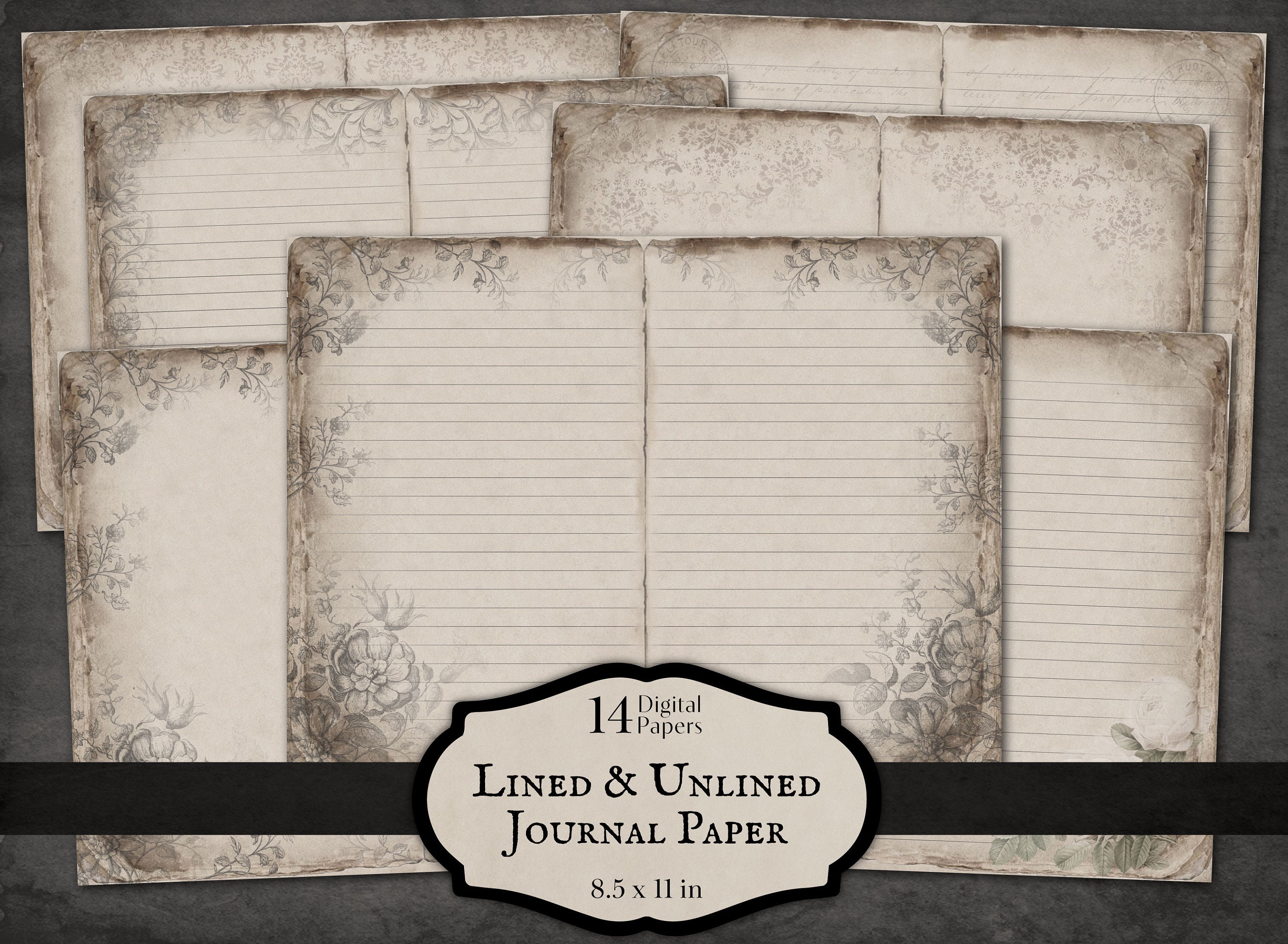 Lined & Unlined Journal Pages, Junk Journal Printable Vintage Ephemera ...
