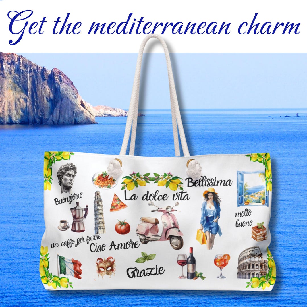 Italian Vibes Weekender Bag: Vespa, Lemons, Coliseum - Travel Tote - Etsy