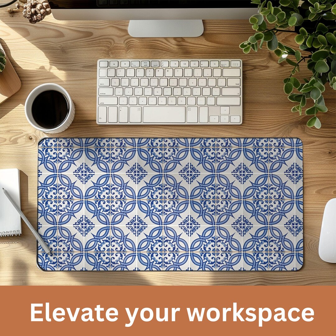 Desk Mat, Mediterranean Sicilian Tiles Mouse Pad, Office Desk ...
