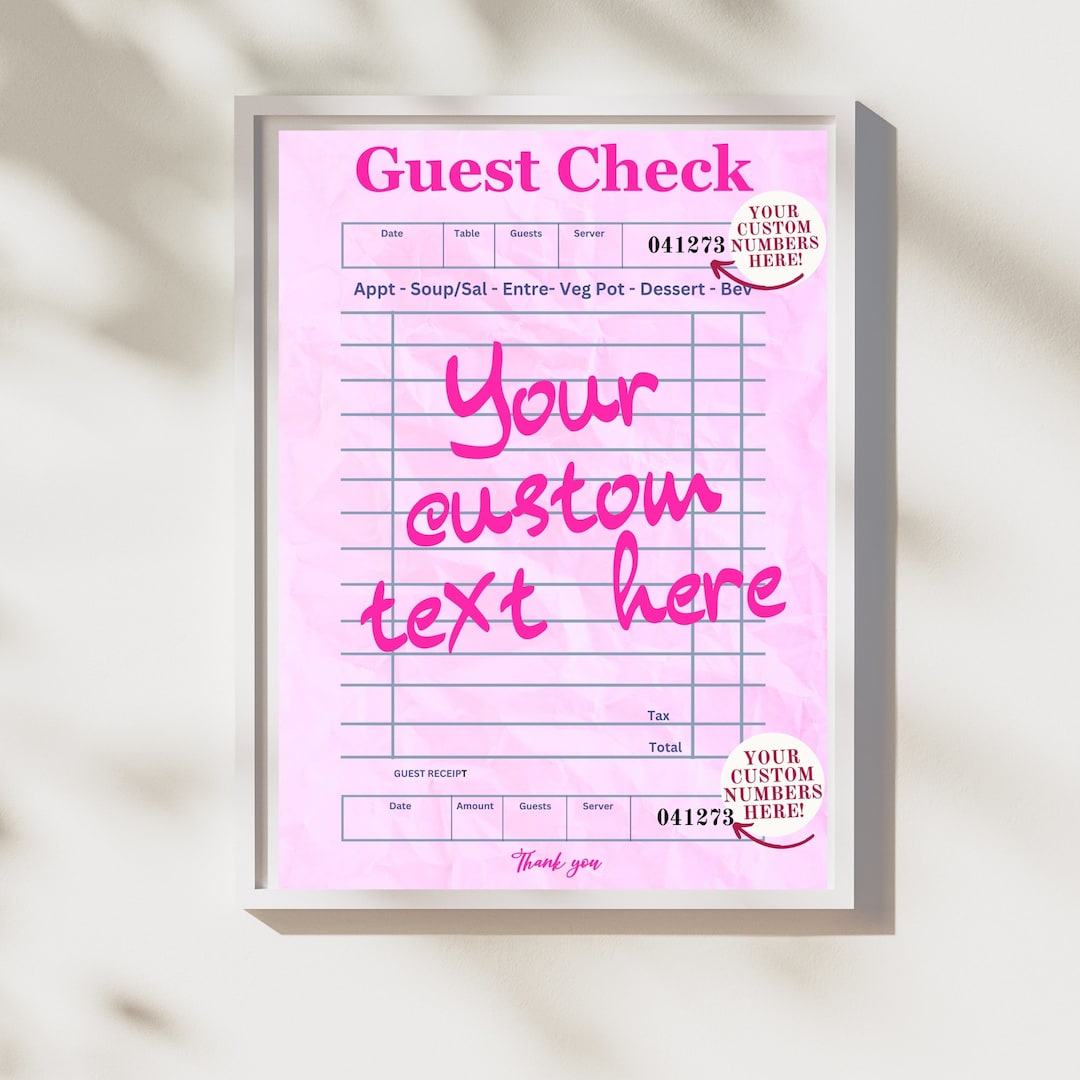 Custom Guest Check Art Print, Pick From 4 Color Options and Choose Your ...
