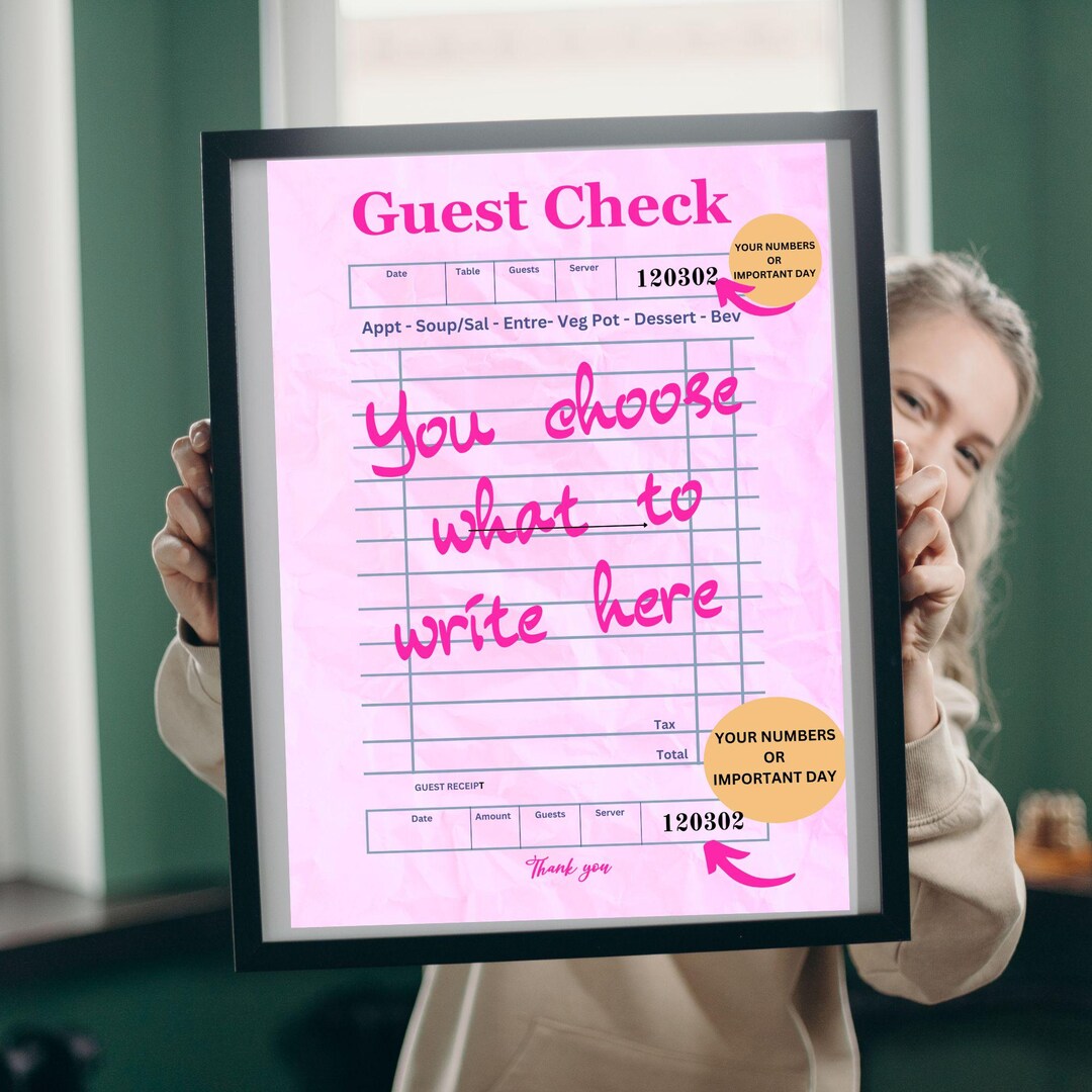 Custom Guest Check Art Print, Pick From 4 Color Options and Choose Your ...