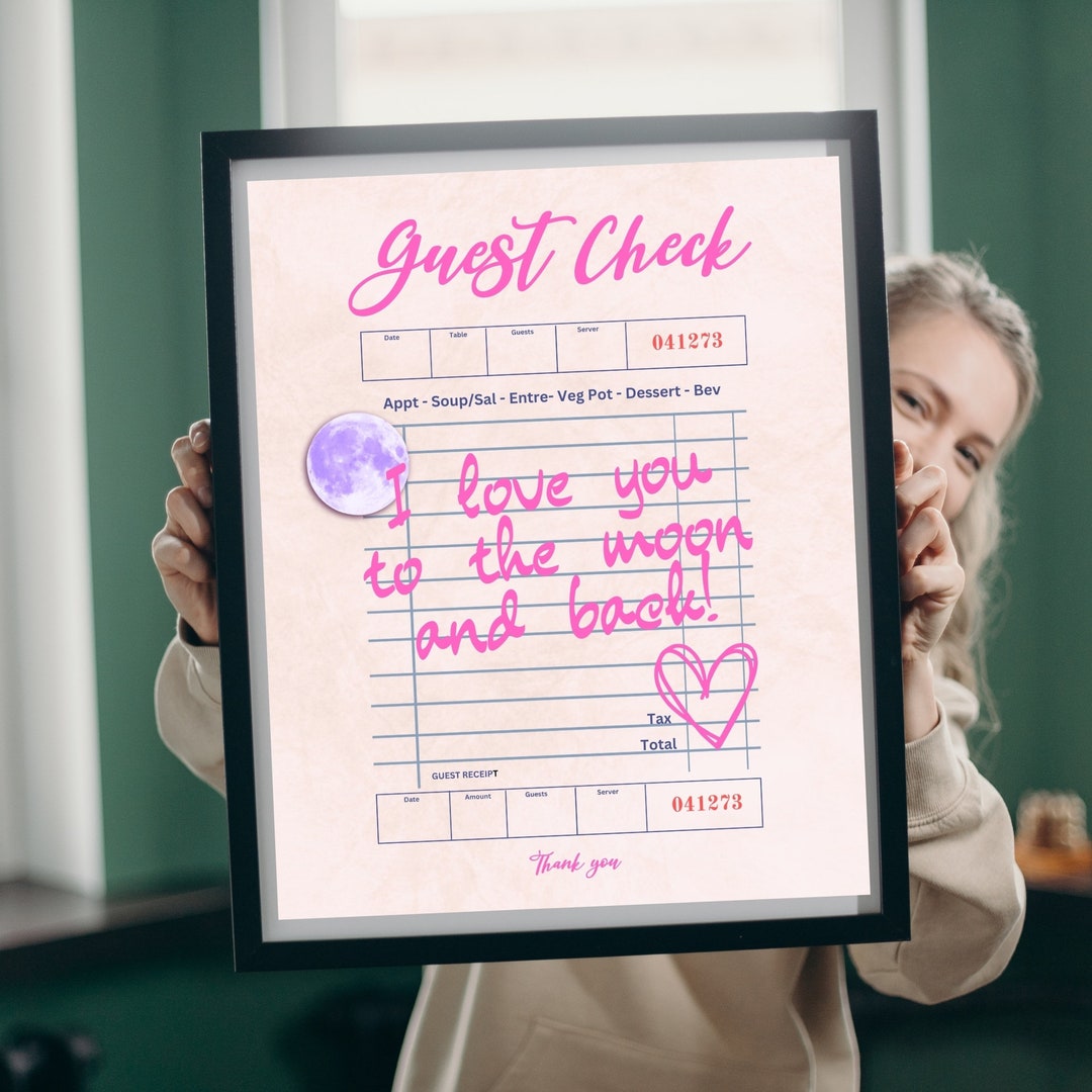 Guest Check to Decorate Home or a Bar, Gift for San Valentin, Guest ...