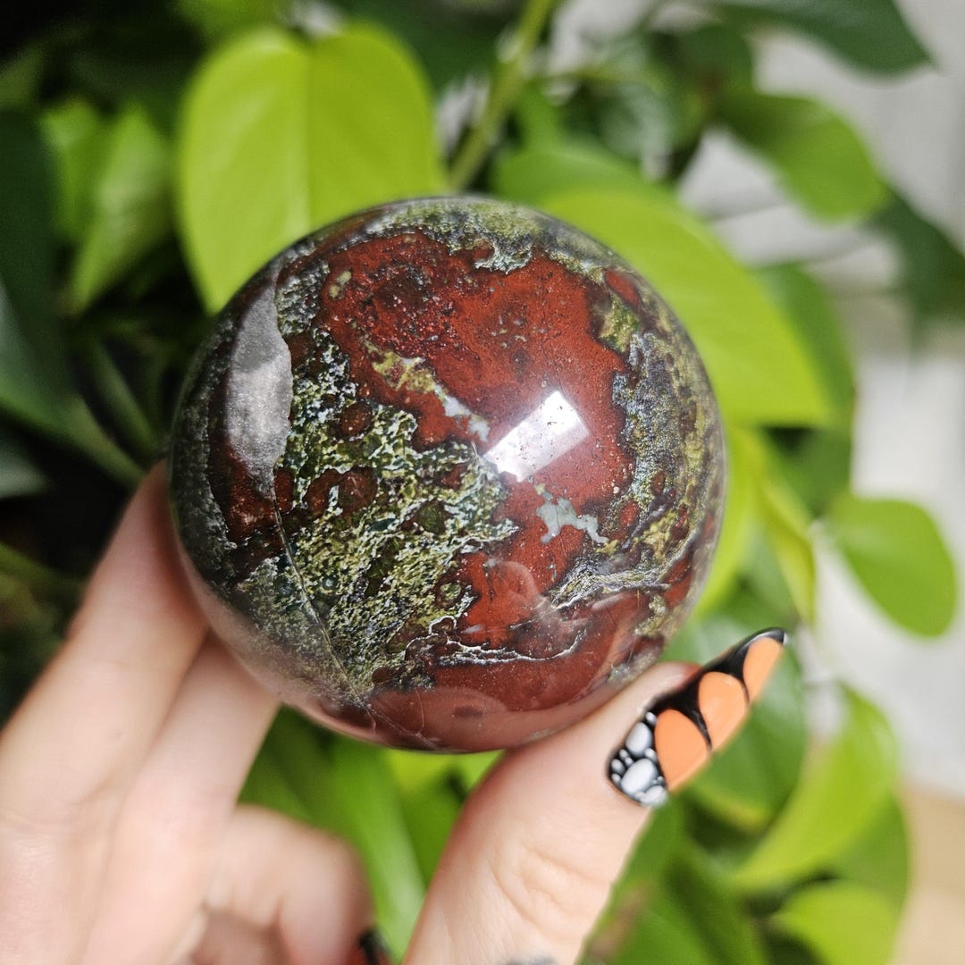 Mystic Bloodstone Natural Crystal Sphere, Dragon Blood Polished Crystal ...