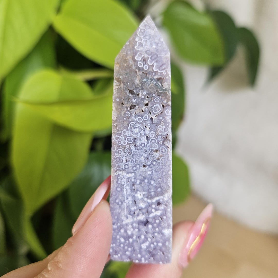 Grape Agate Purple and Green Natural Crystal Tower, Partly Polished ...