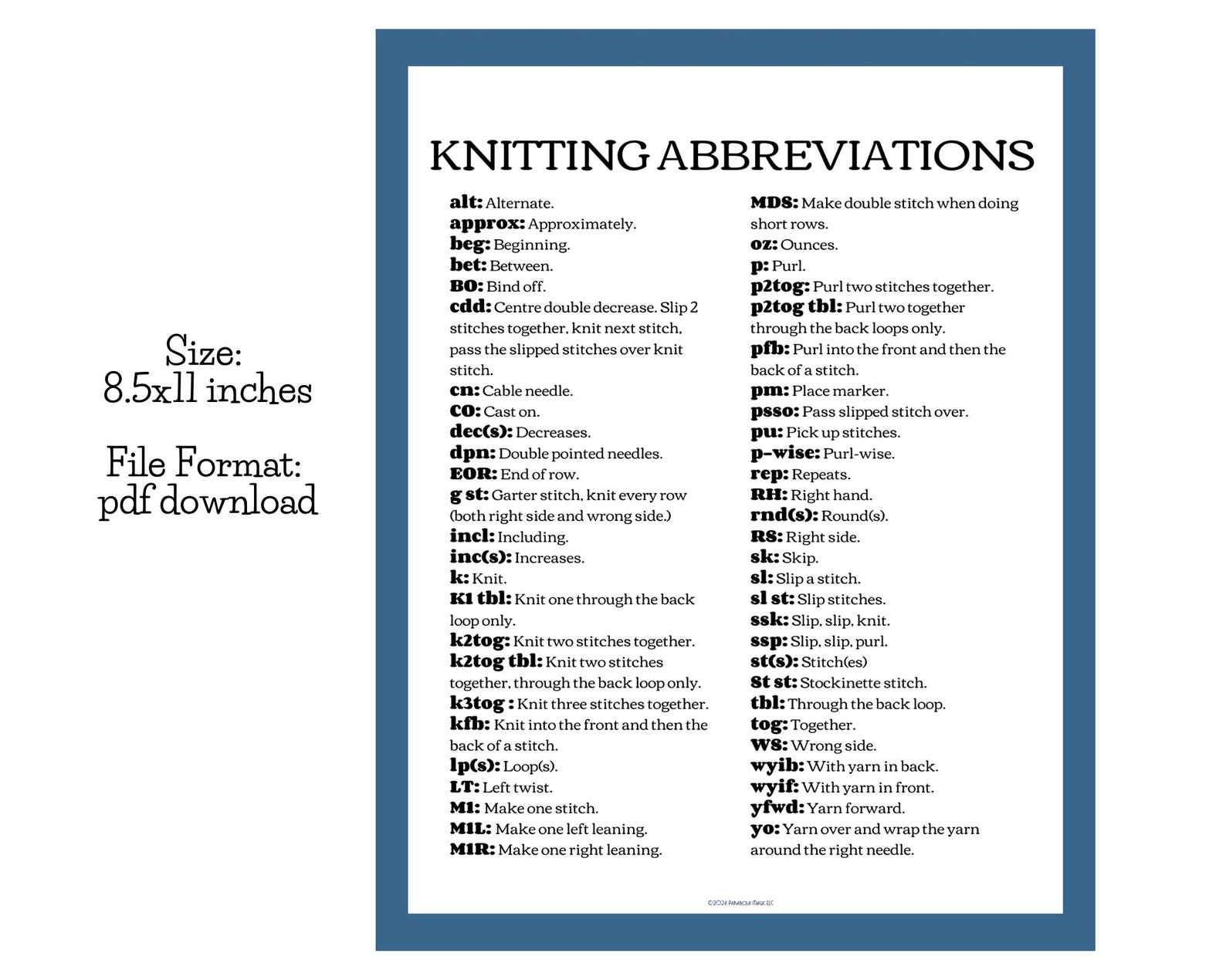 Knitting Abbreviations Cheat Sheet - Etsy