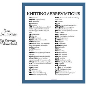 Knitting Abbreviations Cheat Sheet - Etsy