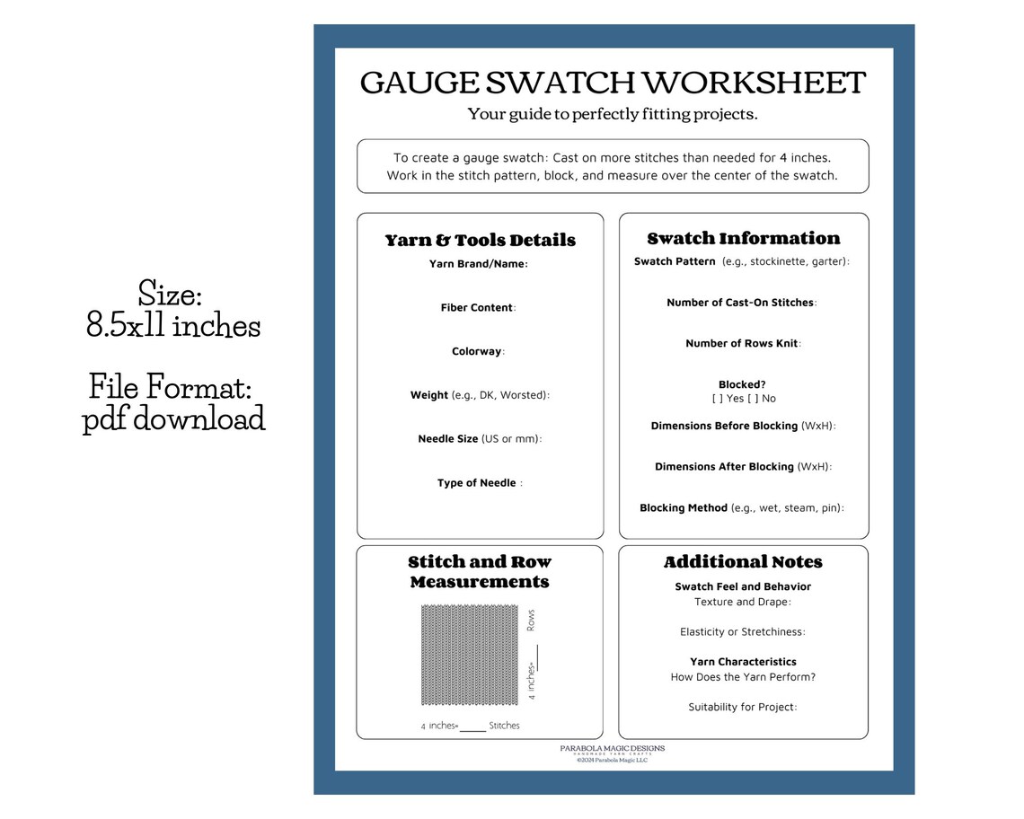Knitting Gauge Swatch Worksheet Printable - Etsy