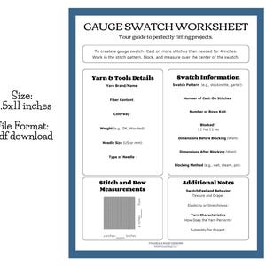 Knitting Gauge Swatch Worksheet Printable - Etsy
