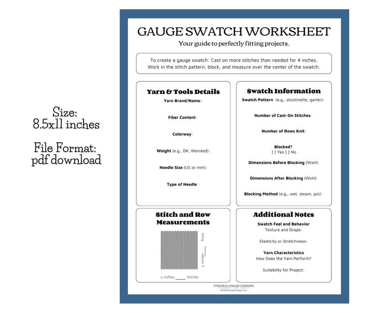Knitting Gauge Swatch Worksheet Printable - Etsy
