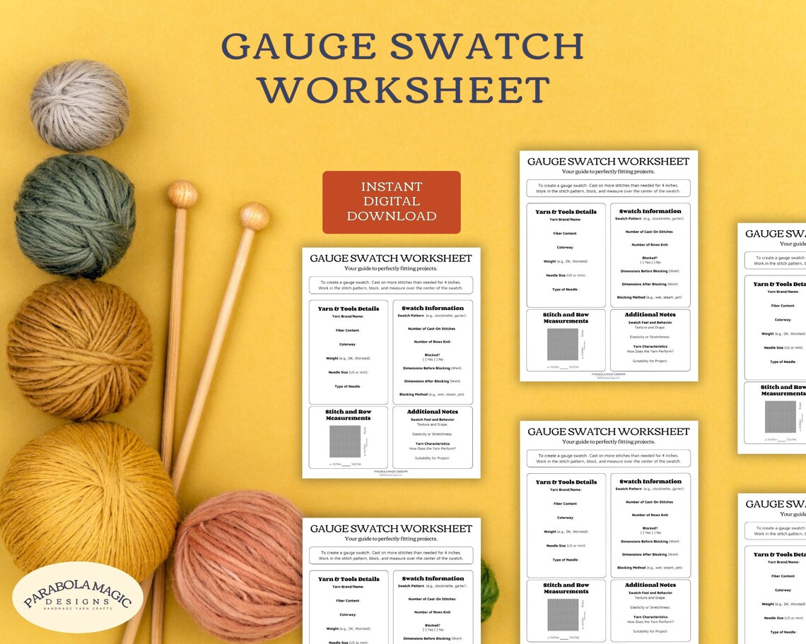Knitting Gauge Swatch Worksheet Printable - Etsy
