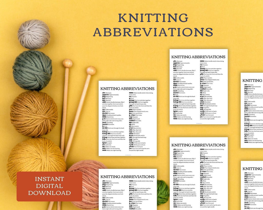Knitting Abbreviations Cheat Sheet - Etsy